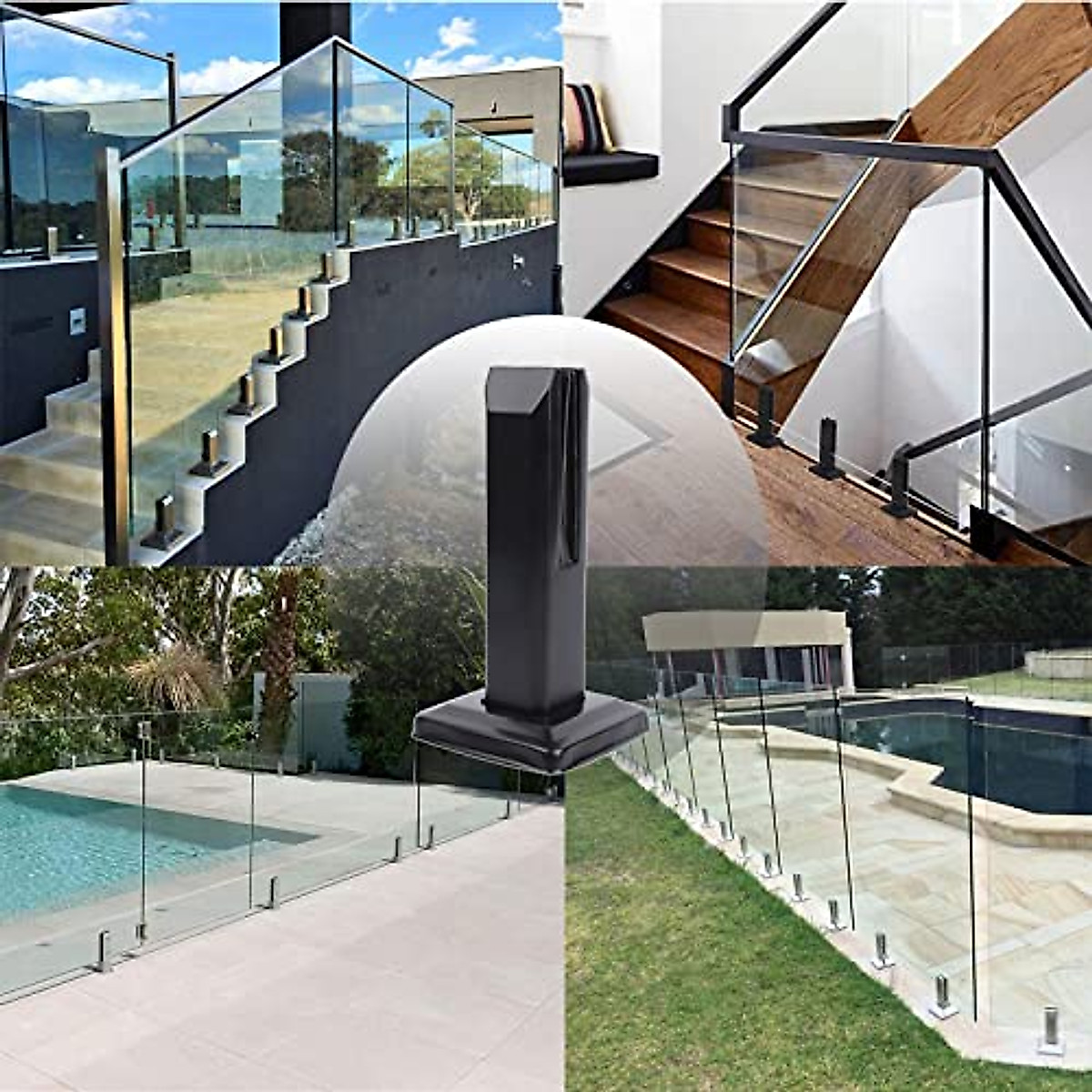 PHASFBJ 10pcs Stainless Steel Square Glass Clamp, Pool Fence Balustrade Post Clip, for Balcony Garden Deck, Balcony, Railings, Floor-Standing Heavy Duty Stainless Steel Stand,Silver