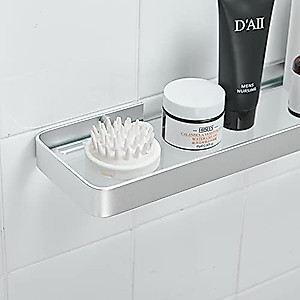 dancrul Bathroom Shelf, Glass Bathroom Shelves Wall Mounted, Rectangular Floating Shelves, Shelves for Wall Decor, Bathroom Organizer, Matte Silver