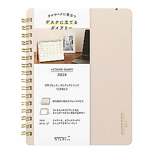 Midori 22285006 Plus Stand Diary Notebook, 2024, B6 Transformation Size, Monthly, Navy Blue, Starts October 2023 (beige)