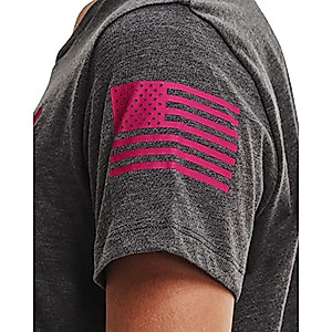 Under Armour Women's New Freedom Flag T-Shirt , Charcoal Medium Heather (019)/Virtual Pink , X-Large