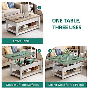 YITAHOME Lift Top Coffee Table, 3 in 1 Multi-Function Coffee Tables with Storage for Living Room, Farmhouse Modern Dining Table for Small Reception Room/Home Office,Grey Wash