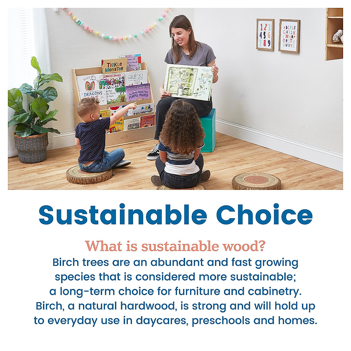 ECR4Kids Streamline Single-Sided Book Display with Storage, Classroom Bookshelf, Natural