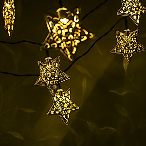 Hann Solar LED Star String Lights 12ft 20LED Decoration Light for Garden, Yard, Home, Landscape Festival Halloween Christmas Party Wedding Tree (20 LEDs Stars Warm White)