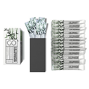 Go Essentials Travel 2 in 1 Shampoo/Conditioner 20 Unit Box Variety Pack (5 of each - shampoo/conditioner, lotion, mouthwash and body wash)