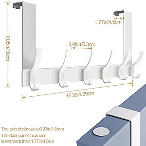 TACYKIBD Over The Door Hook, Heavy Duty Door Hanger Hooks, Over The Door Hanger with 12 Coat Hooks for Hanging Towel Coat Cloth, Back of Bathroom Bedroom Key Holders Kitchen Organizer (White)