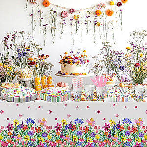 Xigejob Wildflower Decorations Tableware - Floral Party Supplies, Plate, Cup, Napkin, Tablecloth, Cutlery, Spring Summer Flower Party Decorations For Birthday, Baby Shower, Tea Party | Serve 24