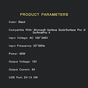 Slive Updated Version Surface Pro Charger, 44W 15V 2.58A, Compatible for Microsoft Surface Pro 3, Pro 4, Pro 5, Pro 6, Pro 7 Surface Laptop 1/2, Surface Book & Surface Go, with 5V 1A USB Charging Port
