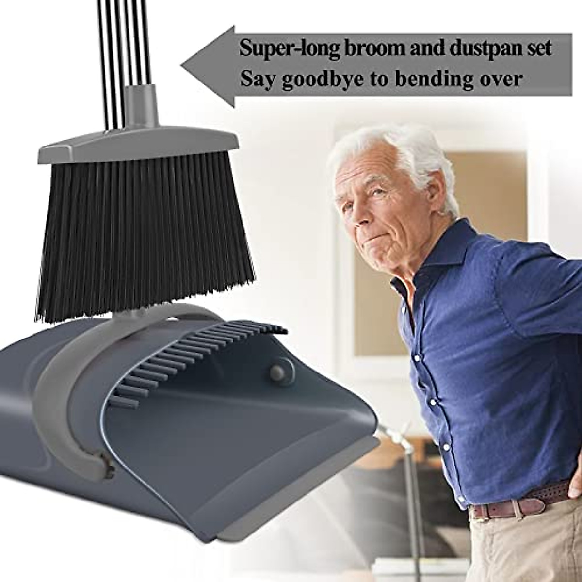 kelamayi New Upgrade Broom and Dustpan Set, Broom and Dustpan Set for Home, Broom Dustpan Set, Broom and Dustpan Combo for Office, Stand Up Broom and Dustpan (Gray)