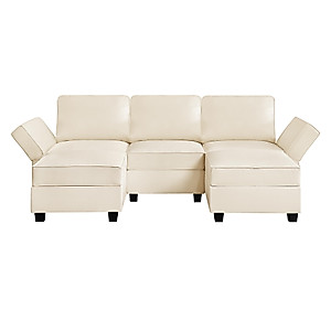 Naomi Home Sarah Modular Sectional Sofa with Double Chaise Air Leather U Shaped Sofa Reversible Sectional Couch with Storage - Beige