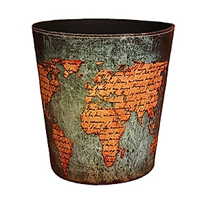 Cabilock Vintage Leather Trash Can Retro World Map Waste Paper Basket Decorative Toillet Paper Bin Dustbin Garbage Bin for Bathroom Bathroom Kitchen Office