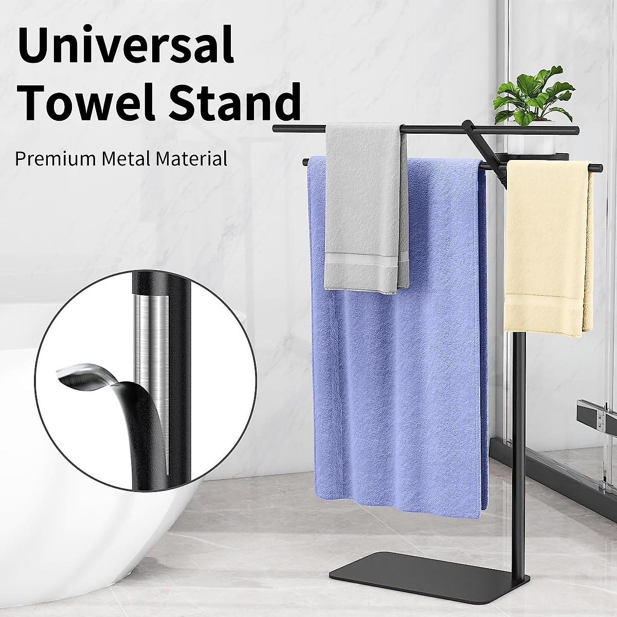 XIGOO Standing Towel Rack for Spacious Bathroom, 31.5 Inch Wide Large Towel Stand, Pool Towel Rack Outdoor Towel Drying Rack Blanket Rack for Living Room Hot Tub