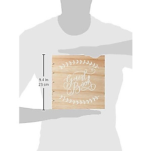 Ginger Ray Wooden Wedding Guestbook with White Script Font, 32 Page, Boho