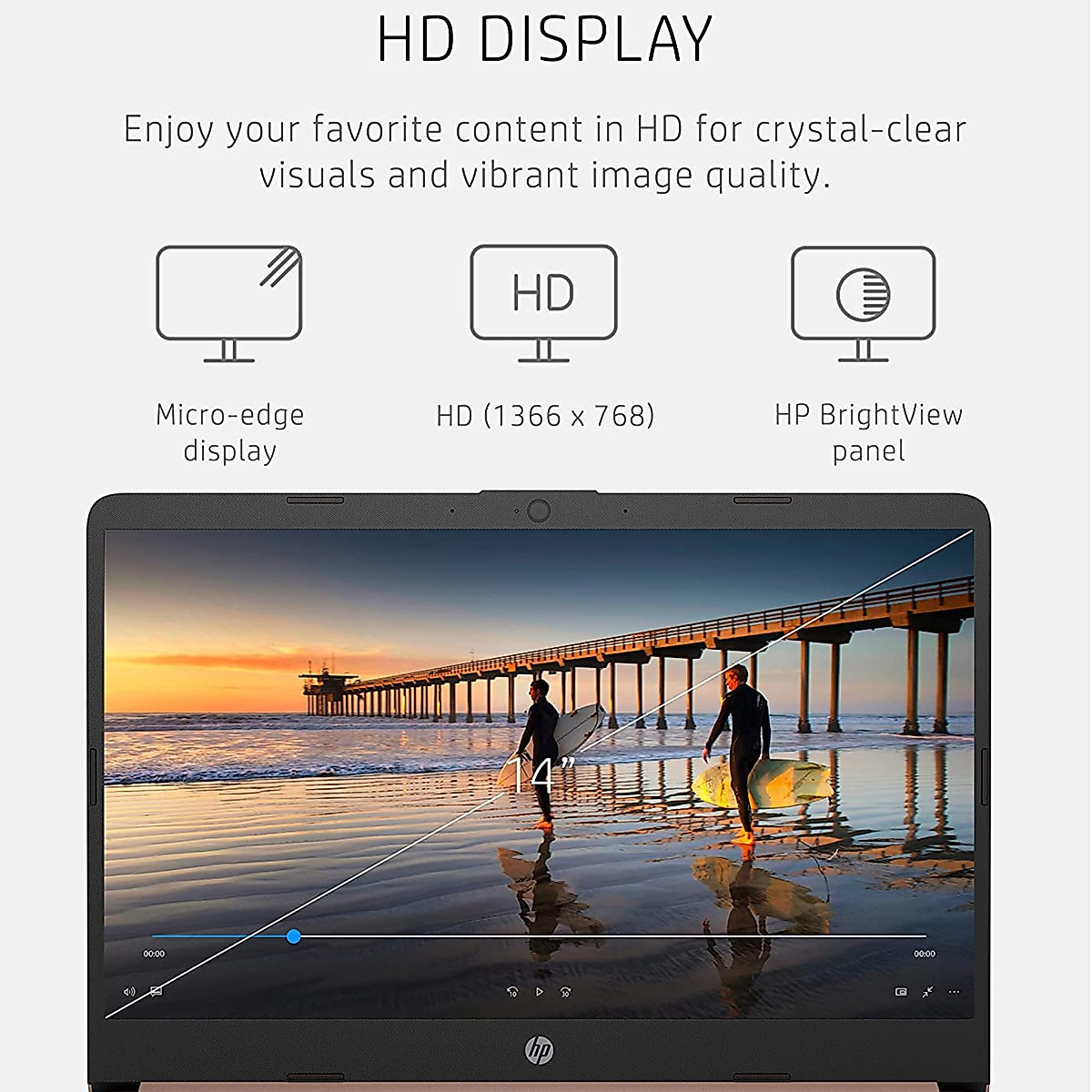 HP Stream Laptop, 14" HD Display, Intel Celeron N4120 Processor, 16GB Memory, 320GB Storage (64GB eMMC + 256GB card), 1-Year Office 365, Webcam, HDMI, Wi-Fi, USB-C, Windows 11 Home, Rose Gold, JVQ MP