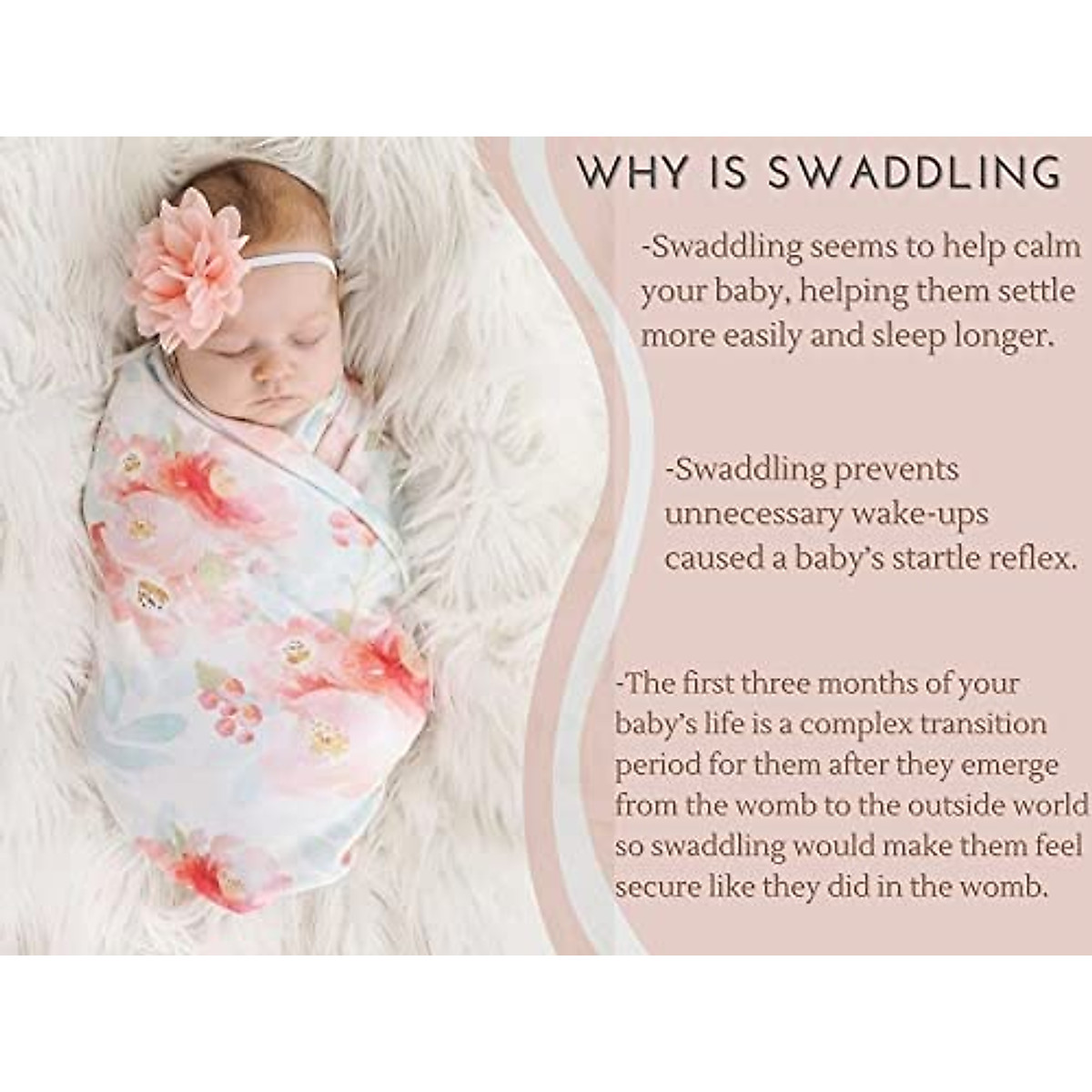giggle angel Baby Receiving Blanket Swaddle Blanket Newborn Wrap Swaddle Headband Set -Bloom Flower Pattern