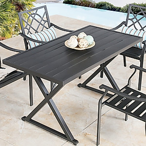 Ulax furniture Rectangle Outdoor Patio Dining Table - 55 x 28 Inches Steel Frame Table with Umbrella Hole for Garden, Lawn, Deck