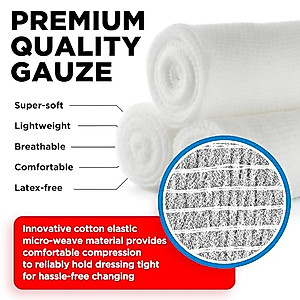 Premium Gauze Rolls - (24 Pack) - 4" x 4.1yd Breathable Rolled Gauze - Individually Wrapped + Bonus Tape - First Aid Conforming Gauze Wrap Roll for Wounds