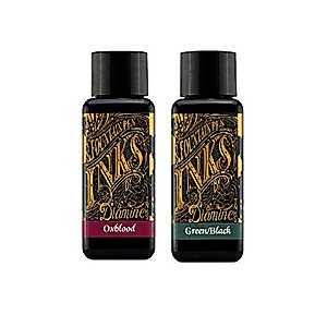 Diamine Fountain Pen Ink 30ml Oxblood & Green Black - 2 Pack