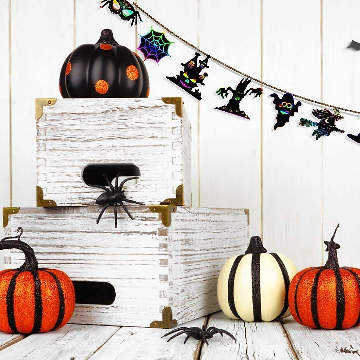 LOKIPA Halloween Scratch Paper, 72 Pieces Magic Rainbow Scratch Off Art Cards Ornaments for Kids Halloween Crafts