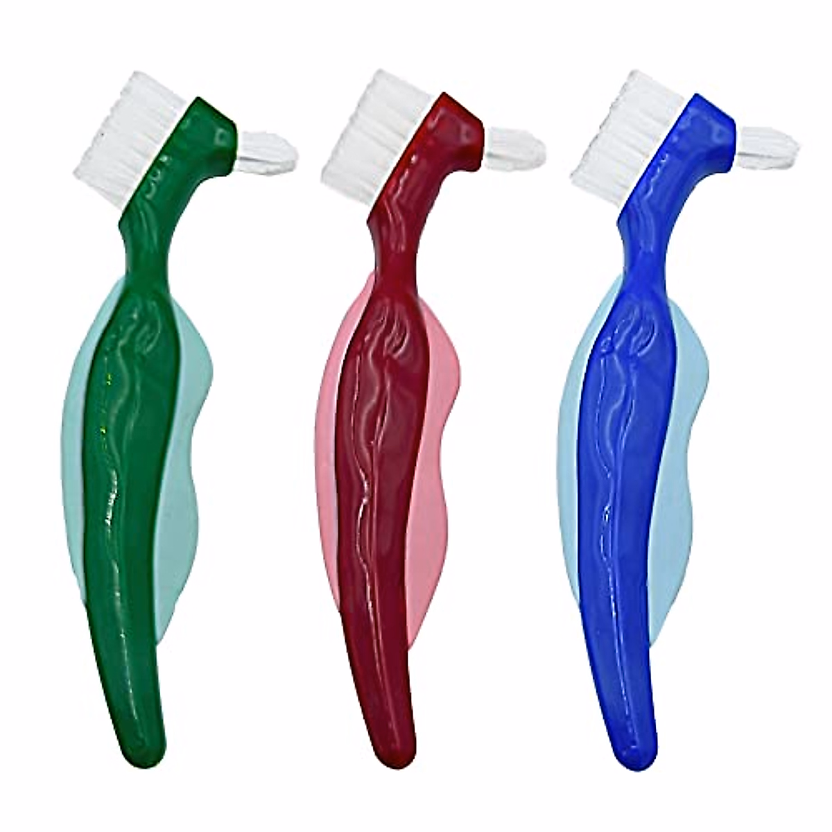 Bvcewilty Premium Hard Denture Brush, 3PCS Cleaning Brush, Multi-Layered Bristles & Portable Denture Double Sided Brush, Denture Cleaning Care (Red,Green,Blue)