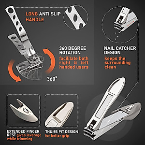 TIP2TOES 10 Pcs Ingrown Toenail Clippers for Seniors Thick Toenails- Heavy Duty Podiatrist Toe Nail Cutter for Men, Professional, and Adults- Easy Grip Handle Stainless Steel Sharp Curved Grooming Kit