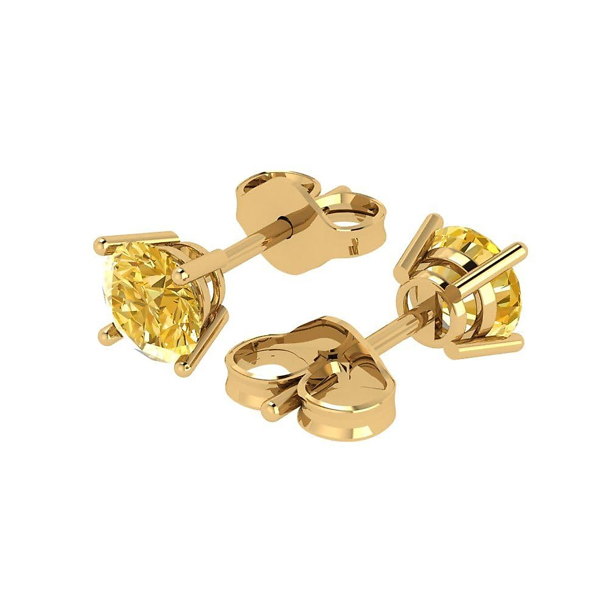 Clara Pucci 1.94cttw Round Cut Solitaire Genuine Canary Yellow Simulated Diamond Unisex Pair of Stud Earrings 14k Yellow Gold Push Back