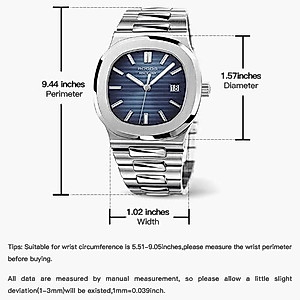 JOESD Men's Automatic, Auto Date Wrist Watches Waterproof Analog Watch with Stainless Steel Skeleton Luxury Classic Mechanical Watch 42mm