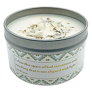 White Sage Candle, Sage Leaf, Himalayan Crystal Salt & Essential Oil, Healing Energy, Crystal Candle
