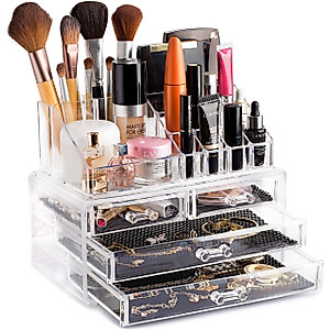 Clear Cosmetic Storage Organizer - Easily Organize Your Cosmetics, Jewelry and Hair Accessories. Looks Elegant Sitting on Your Vanity, Bathroom Counter or Dresser. Clear Design for Easy Visibility.