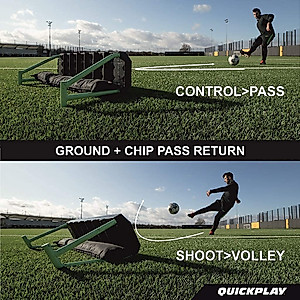 QUICKPLAY Replay Station Rebound Board - Portable Dual Surface Soccer Rebounder with Adjustable Angle, Sandbag - Soccer Training Equipment for Control, Passing, Shooting Practice – 37.5x9.5