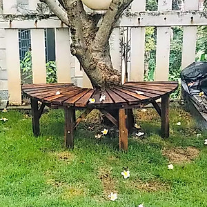 HM&DX Wooden Semicircular Garden Bench,Weatherproof Smooth Surface Outdoor Benches,Tree Bench Wrap Around Park Bench for Park Yard Patio Deck Lawn, 300kg Weight Capacity