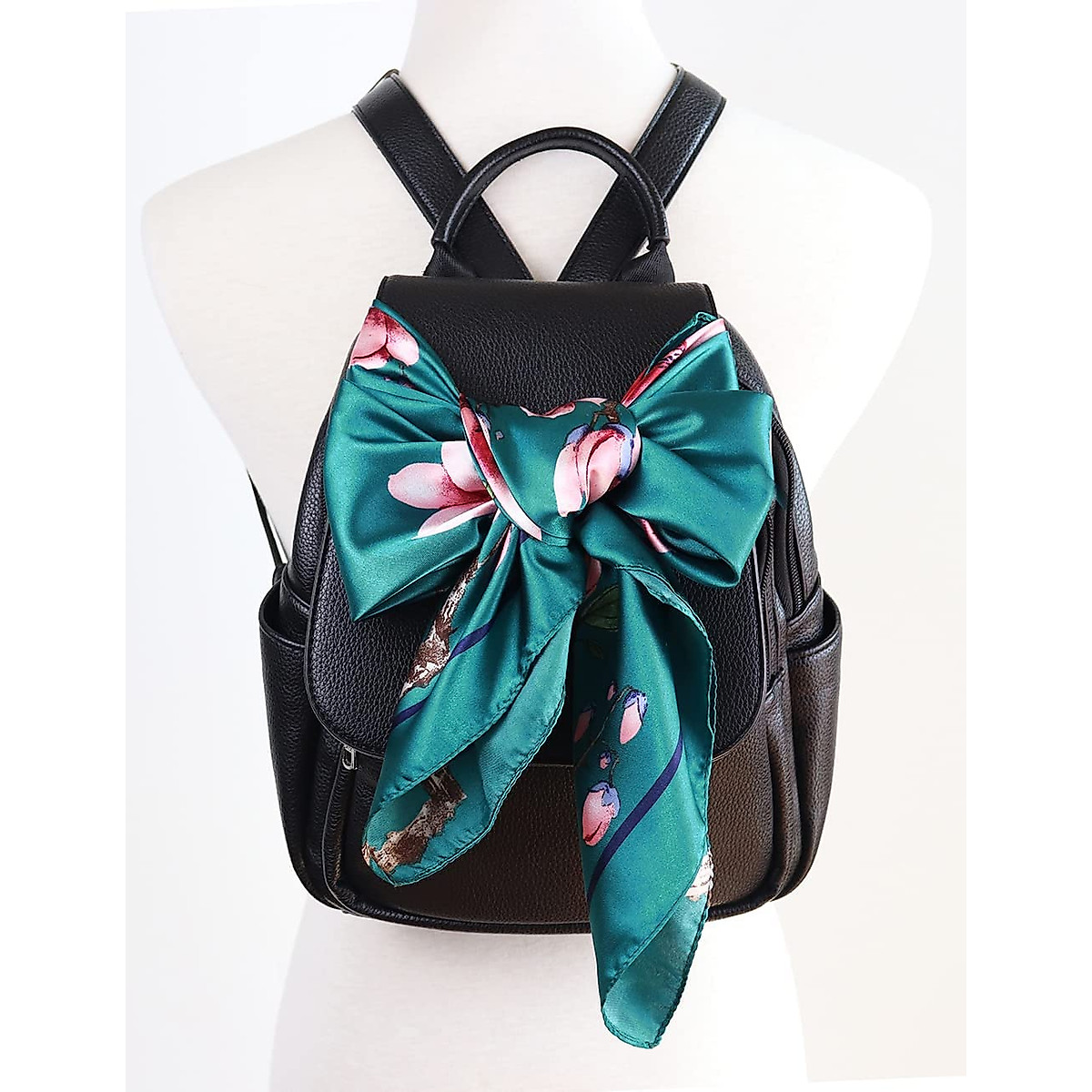 vabovin 35" Fashion Neckerchief Women's Silk Like Big Satin Square Hair Scarf Accessory (Blue Green Flowers)