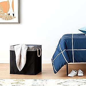 Amazon Basics Foldable Fabric Rectangular Laundry Hamper with Detachable Brackets, Large, Black