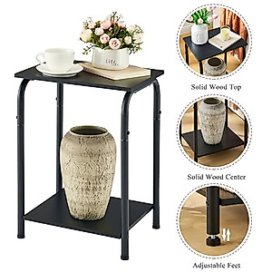 Tajsoon Small End Table with 2 Tier Storage Shelves, Small Side Table for Small Spaces, Sofa Table, Bedside Table, Small Table for Living Room, Bedroom, Sturdy Frame & Easy Assembly