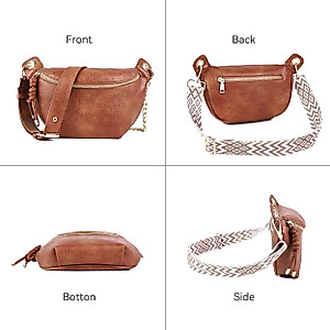 Fanny Packs Waist Bag for Women-Fashion Crossbody Bags Chest Purses Belt Bag with 2 Adjustable Strap (Brown)