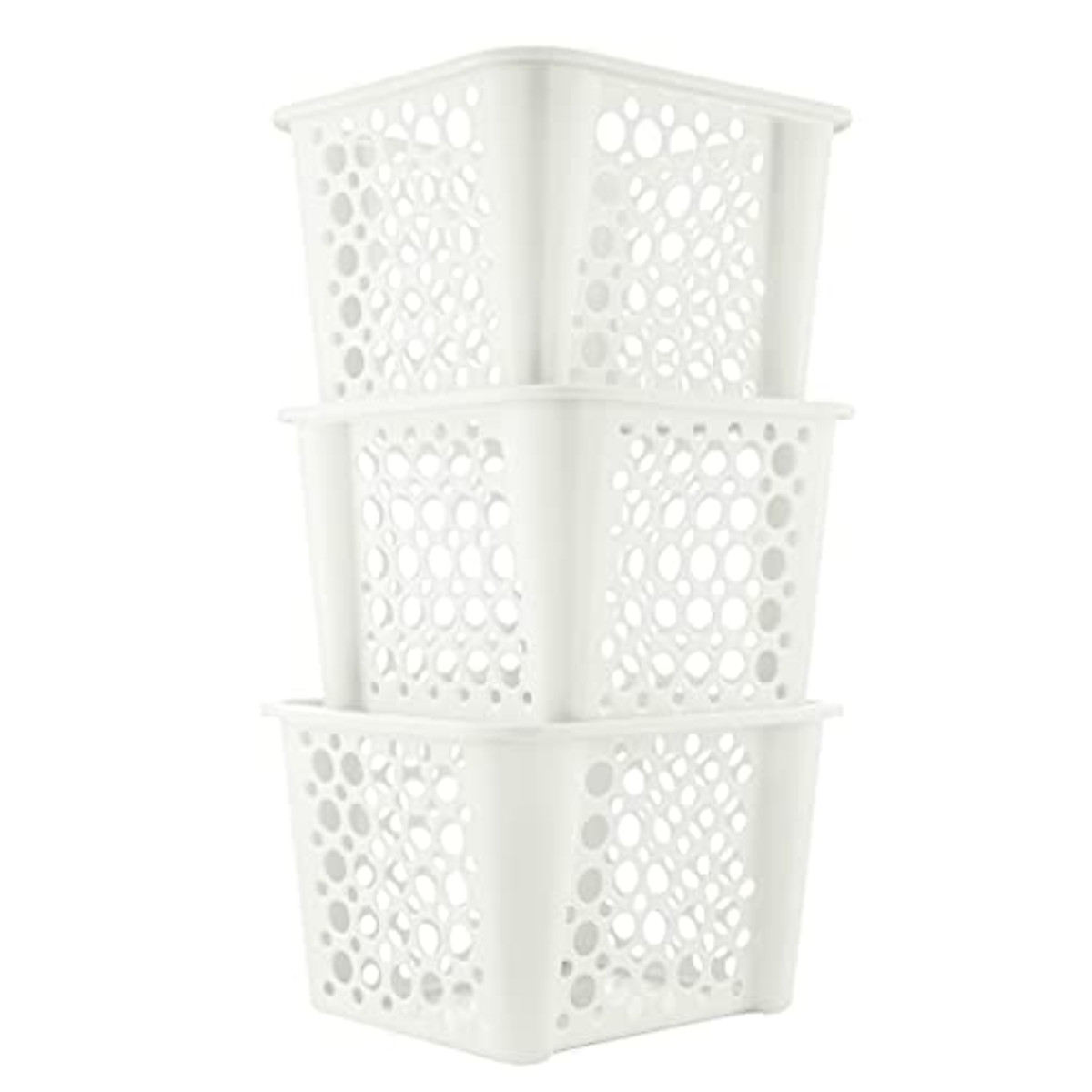 Organize Your Home Medium Stackable White Storage Containers with Open Tops, 3 Pack, Great Organizing Bins for Pantry, Closet, Bedroom, and all Storage, 13.2” x 12” x 8.5”