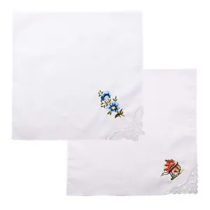 Geyoga 18 Pieces Ladies Cotton Handkerchiefs Flower Embroidered with Lace Colored Embroidered Handkerchiefs for Women (Classic Styles)