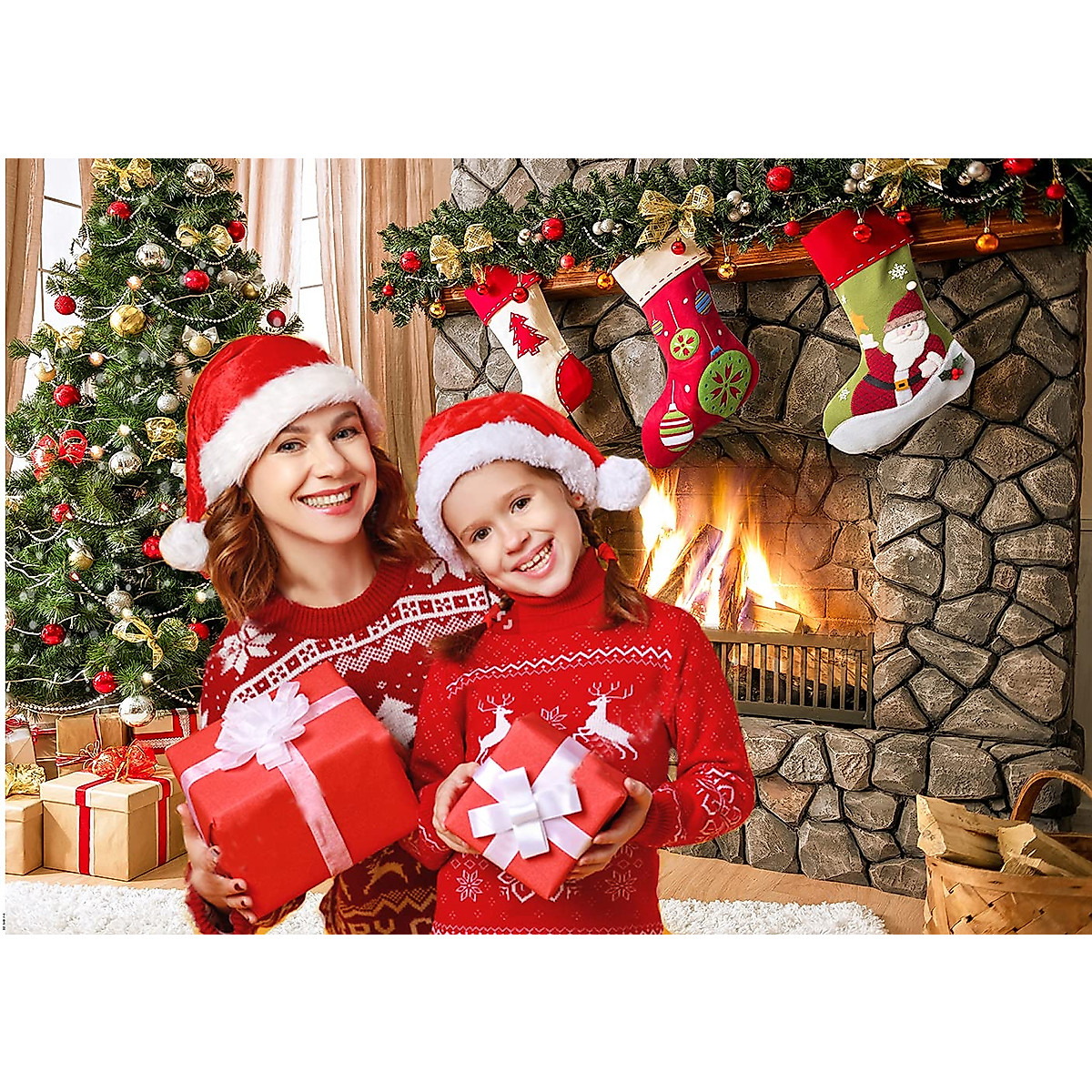 CYLYH 7x5FT Christmas Photography Backdrops Child Christmas Fireplace Decoration Background Xmas Party Background Christmas Fireplace Theme Backdrop for Photography Decor Booth Props D548