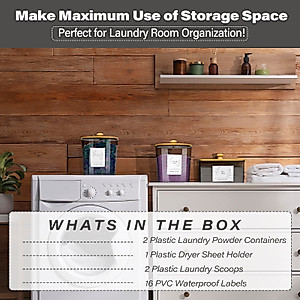 Zingbee 3 Pack Plastic Laundry Powder Container & Dryer Sheet Holder with Lids, Labels & Scoops - Laundry Detergent Organizer and Storage Jars for Pods,Beads, Soap, Scent Booster (Clear Grey)