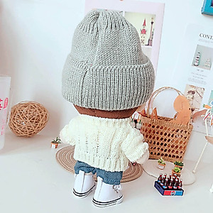niannyyhouse Doll Clothes Suit 7.8in/20cm Plush Doll Clothes Hat + Sweater + Shorts 3-Piece Set Doll Dressup Square Face Hat Denim Shorts White Sweater (Blue)
