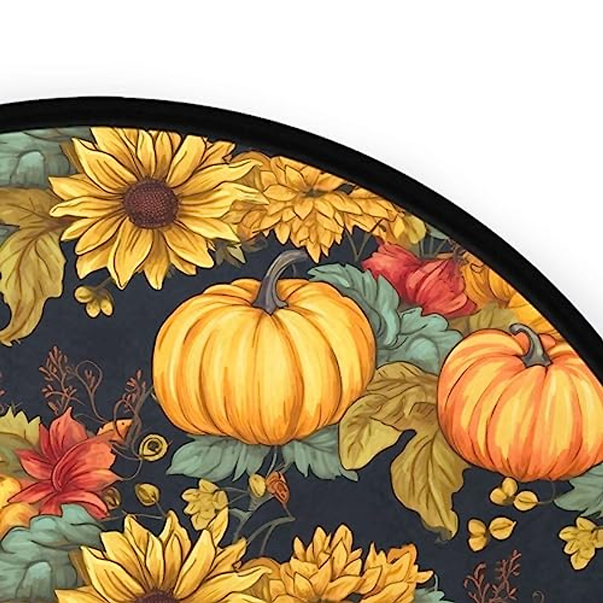 Fall Pumpkins Sunflowers Area Rug Round 3ft Thanksgiving Circular Carpet Floor Mat Soft Non Skid for Living Room Dining Holiday Decor Seasonal Washable