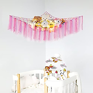 Over The Door Organizer with 4 Pockets and Stuffed Animal Hammock Hanging Organizers Toy Storage Boho Nursery Decor for Kid Playroom Bedroom