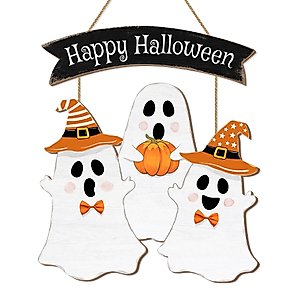 Halloween Ghost Door Sign BOO Decorations, Happy Halloween Wooden Ghost Hanging Sign for Front Door Hanger Wreath Decor, Halloween Pumpkin Indoor Outdoor Yard Wall Halloween Party Decorations