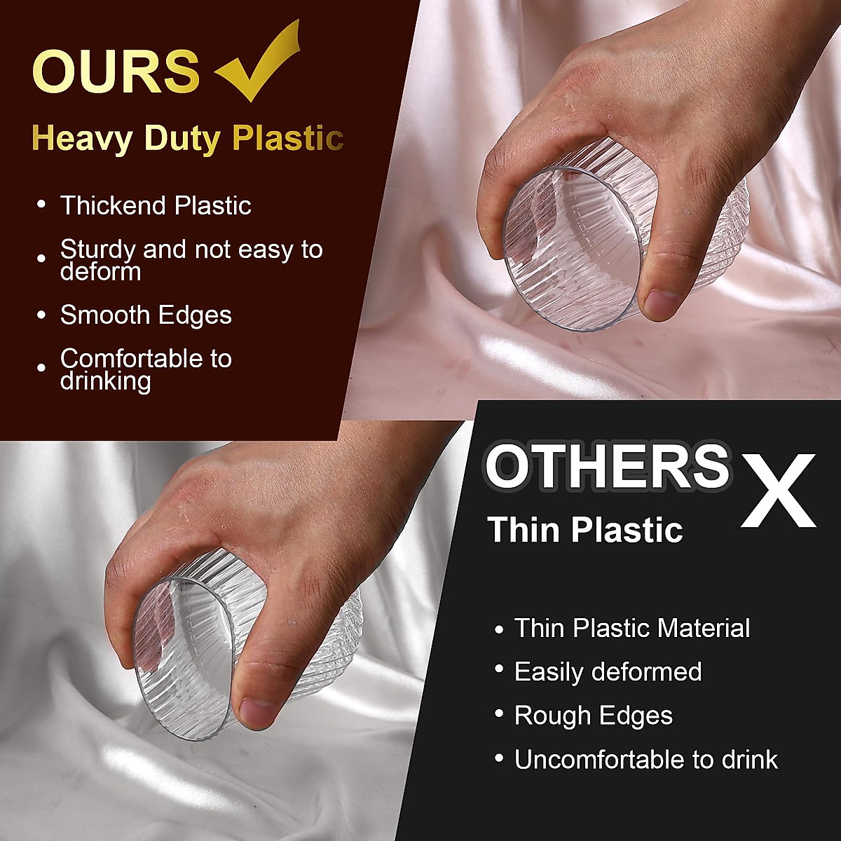 Lueumxc 40 Pack Plastic Ribbed Wine Glasses, 14Oz Origami Disposable Wine Glasses Unbreakable Clear Plastic Cocktail Glasses Recyclable Shatterproof Reusable Plastic Wine Cups (14oz 40pack)