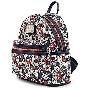 Loungefly Disney Mickey Minnie Mouse Mini Backpack Handbag AOP Red Navy