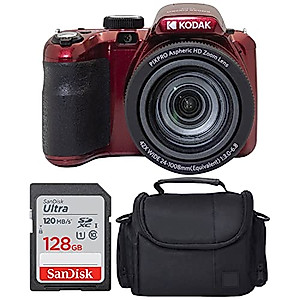 Kodak PIXPRO AZ425 Digital Camera + Camera Case + 128GB Memory Card (Red)