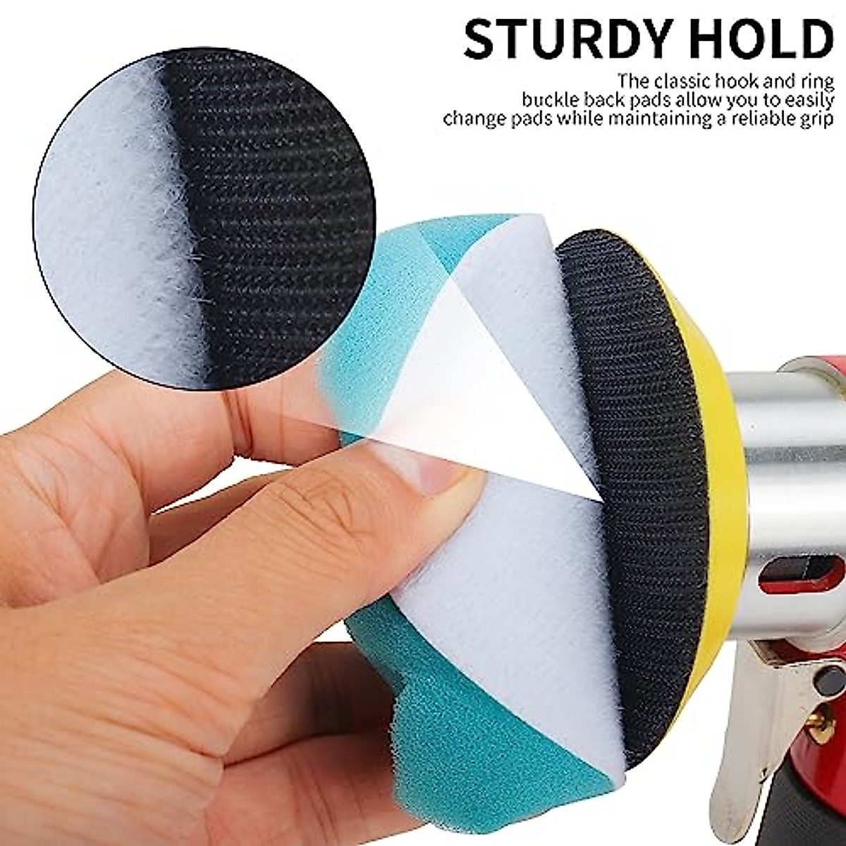 SI FANG 48Pcs 1'' 2'' 3'' Mini Random Orbital Air Sander Kit,High Speed Mini Pneumatic Sander Polisher for Auto Body Work, Includes 1/2/3in Polishing Sponge & Wool Pads Sandpapers(Black Kit)