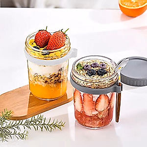 Nialnant Overnight Oats Jars with Lid and Spoon,10 Oz Airtight Overnight Oats Container with Measurement Marks,Mason Jars for Overnight Oats,Fruit,Vegetable