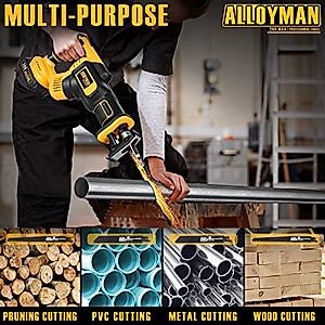 ALLOYMAN Reciprocating Saw, 20V Cordless Battery Power Saw, with 2 X 2.0Ah Batteries & Charger, 0-3000 SPM Variable Speed, Tool-Free Change, 6 PCS Blades for Wood Metal PVC Pipe Tree Cutting
