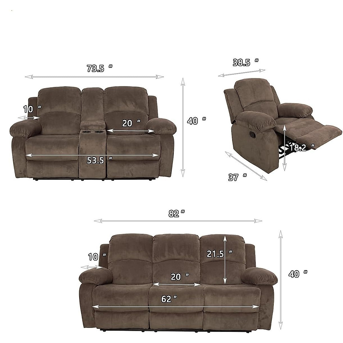 AYCP Corduroy Living Room Furniture Set Reclining Sofa Set Loveseat Furniture Sets in Living Room Sofa Recliners (3 Pieces, Taupe Corduroy)