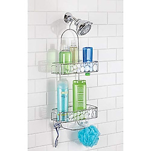 iDesign Bubbli Metal Extra-Large Hanging Shower Caddy for Tall Shampoo, Conditioner, and Soap with Hooks for Razors, Towels, Loofahs, Silver